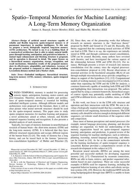 (PDF) Spatio-Temporal Memories for Machine Learning: A Long-Term Memory Organization