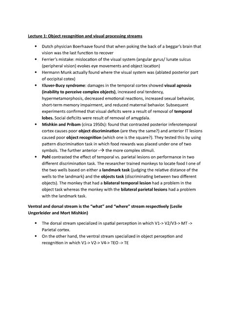 Lecture 34 Object Recognition Lecture 1 Object Recognition And Visual Processing Streams