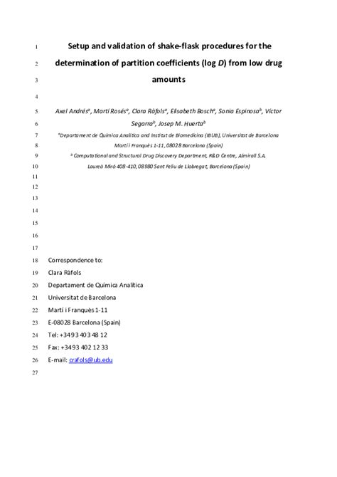 Pdf Setup And Validation Of Shake Flask Procedures For The Determination Of Partition