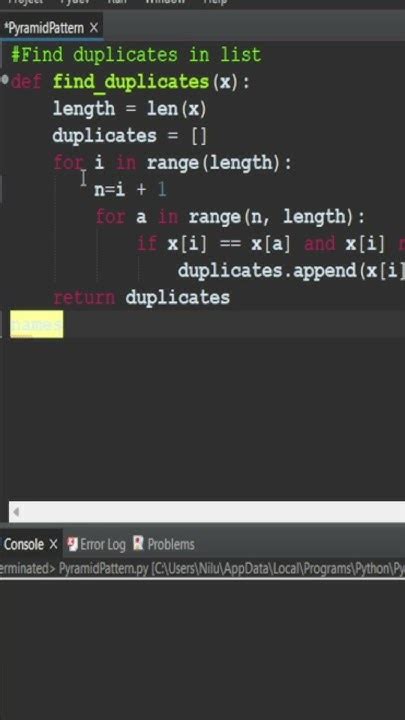 Python Find Duplicates In List Shorts Python Programming Viral Youtube