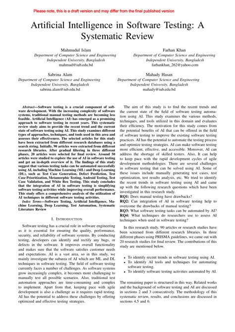 Pdf Artificial Intelligence In Software Testing A Systematic Review