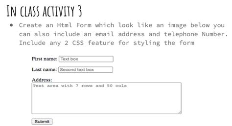 Solved IN CLASS ACTIVITY 3 Create An Html Form Which Look Chegg Com