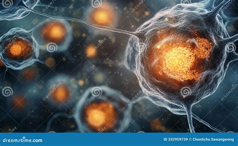 Abstract Microscopic Image Of Glowing Cells And Neural Pathways Stock Illustration