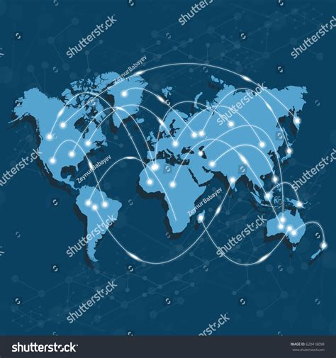World Map Nodes Linked By Lines Stock Vector Royalty Free 620418098