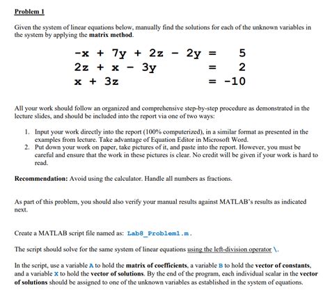 Solved Problem Given The System Of Linear Equations Below Chegg Com