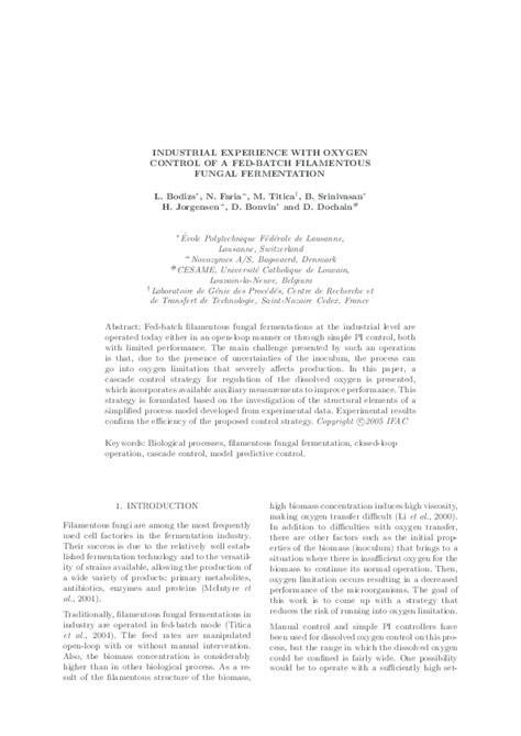 Pdf Industrial Experience With Oxygen Control Of Fed Batch Filamentous Fungal Fermentation