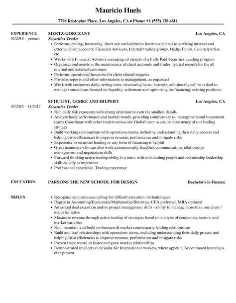 Securities Trader Resume Samples Velvet Jobs