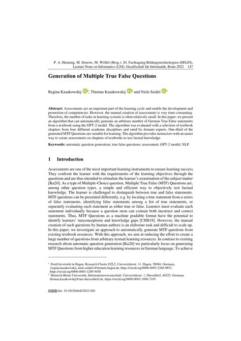 pdf generation of multiple true false questions