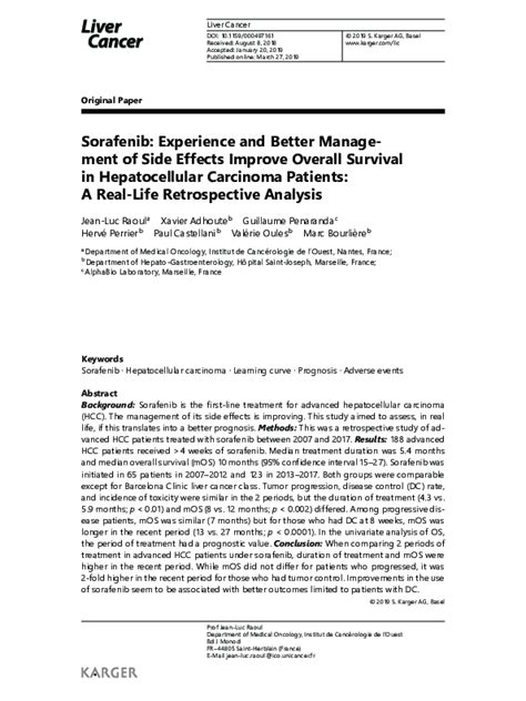 Pdf Sorafenib Experience And Better Manage­ment Of Side Effects Improve Overall Survival In