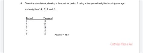 Solved Given The Data Below Develop A Forecast For Chegg