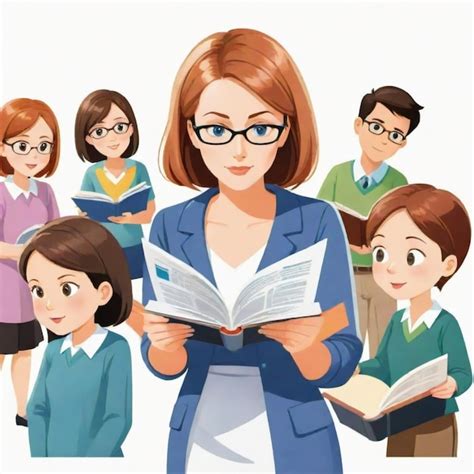 Teacher Reading From An Educational Poster Detailed Vector Set Premium Ai Generated Vector