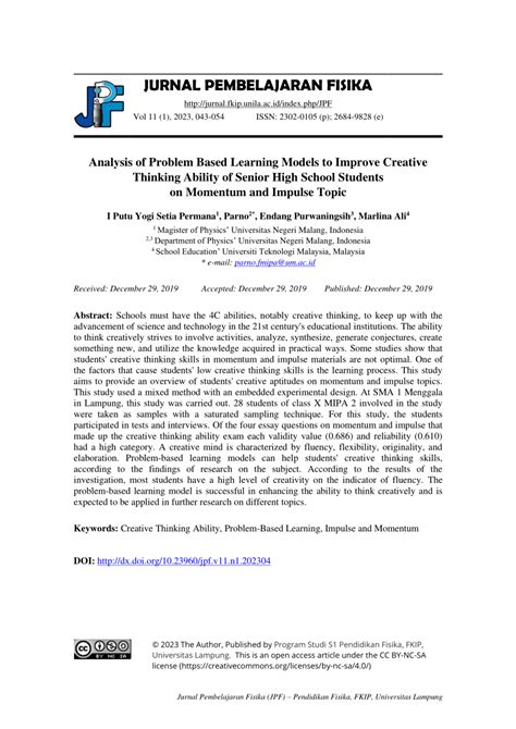 pdf analysis of problem based learning models to improve creative