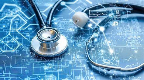 Stethoscope On Digital Circuit Board Medical Technology Concept Premium Ai Generated Image