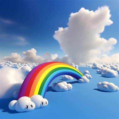 Rainbow And Clouds In Style Of Disney Pixar Movie 3d Hd Cute Premium Ai Generated Image