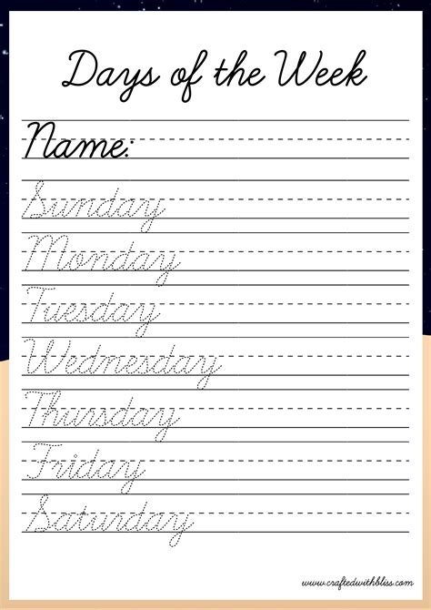 Pages Cursive Tracing Worksheet Alphabet Cursive Printable Days Of The Week Cursive