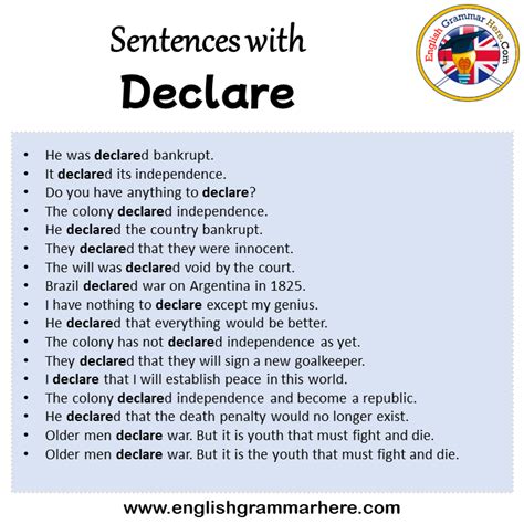 Sentences With Declare Declare In A Sentence In English Sentences For Declare English