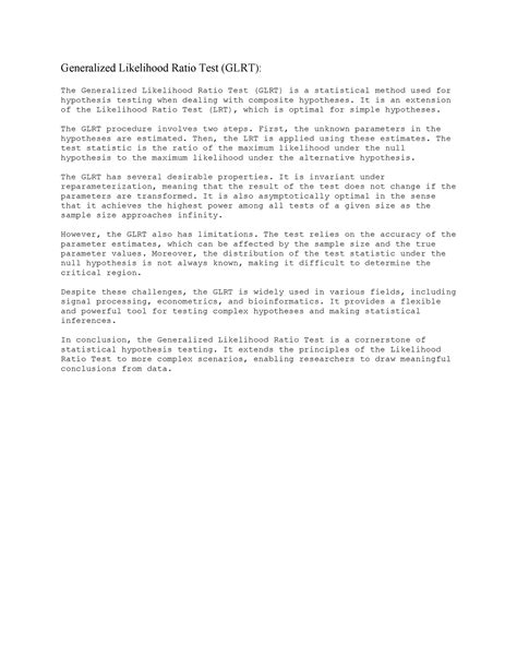 Generalized Likelihood Ratio Test It Is An Extension Of The