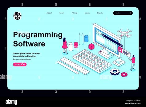 Programming Software Concept In 3d Isometric Design For Landing Page