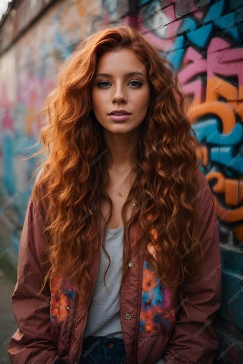 Premium Photo Beautiful Ginger Hair Woman On Graffiti Wall