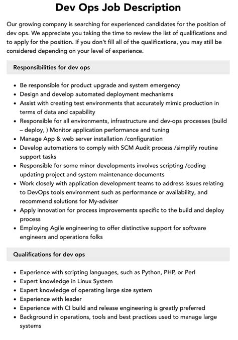 Dev Ops Job Description Velvet Jobs