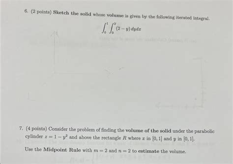 solved 6 2 points sketch the solid whose volume is given