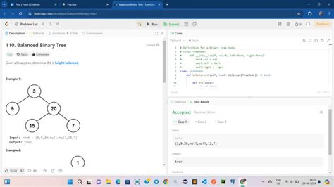 Day 48100 Balanced Binary Tree Problem Karthik K Navalli Posted On The Topic Linkedin