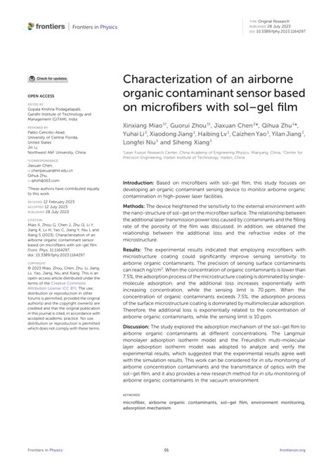 Pdf Characterization Of An Airborne Organic Contaminant Sensor Based