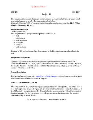 Project 03 Cse 231 CSE 231 Spring 2021 Computer Project 3 Assignment Overview This