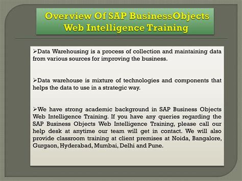Ppt Sap Businessobjects Web Intelligence Training Sap Webi Training