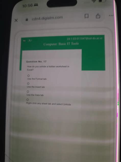 Question No 17 How Do You Unhide A Hidden Worksheet In Excel Use The