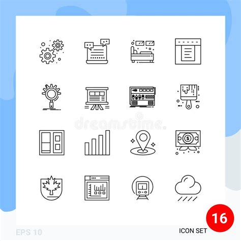 Modern Set Of 16 Outlines And Symbols Such As Search Web Bed Tabs