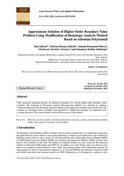 Pdf Approximate Solution Of Higher Order Boundary Value Problem Using