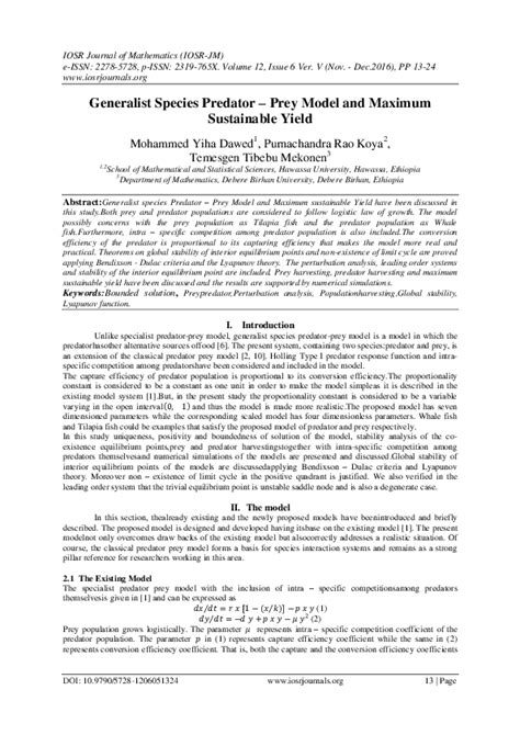 Pdf Generalist Species Predator Prey Model And Maximum Sustainable