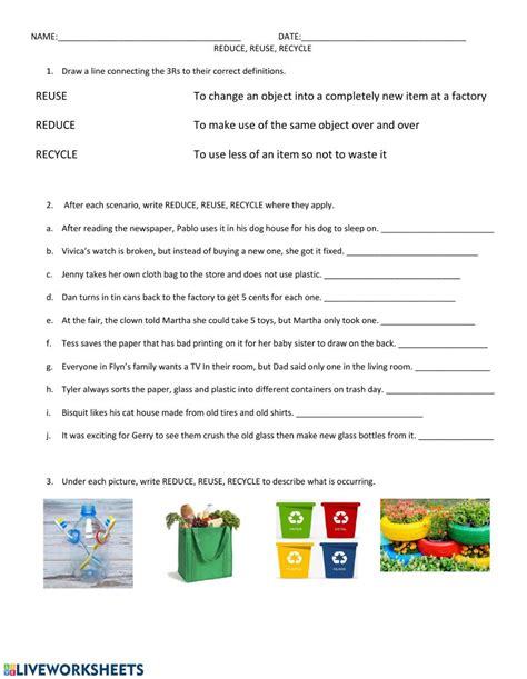 Reduce Reuse Recycle Definitions And Scenarios Online Worksheet For 8 You Can Do The Exercises