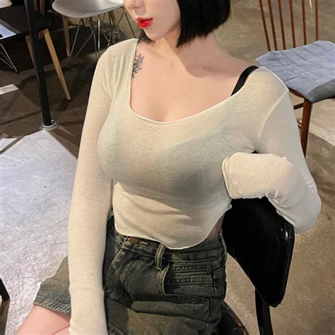 11 할인 최저가 ‍🔥글램룩 옆트임 포인트 유넥 크롭 굴림티 가을 겨울 이너 티셔츠 데일리룩 섹시글램룩 4color 에이블리