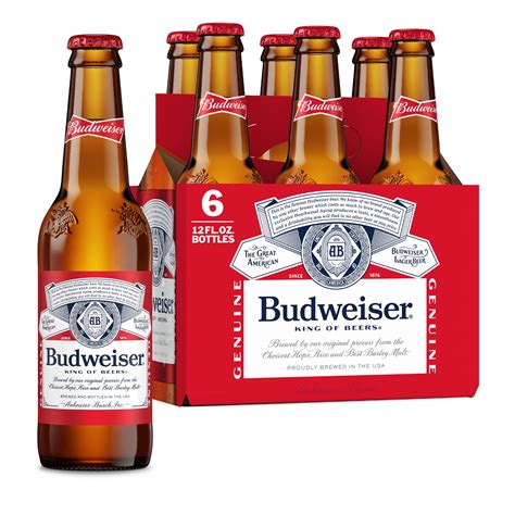 Brandclub Budweiser American Lager Beer 6 Pack 12 Fl Oz Glass Bottles