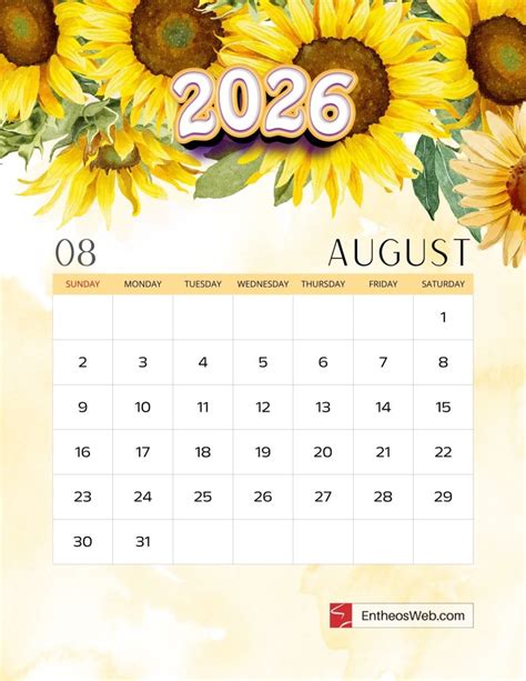 August 2026 Calendar Printables Entheosweb