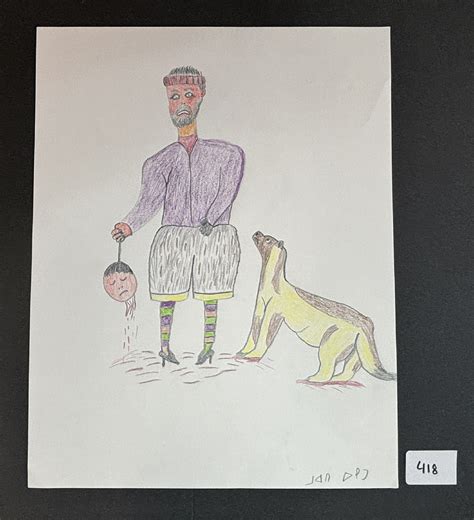 Dog Watching Decapitated Head By Maudie Rachael Okittuq Pencil W