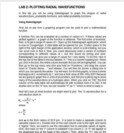 LAB PLOTTING RADIAL WAVEFUNCTIONS In This Lab You Chegg Com