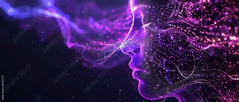 Lilac Color Digital Hologram Futuristic Face Neuron Link On A Neuron