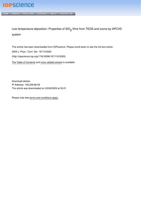 Pdf Low Temperature Deposition Properties Of Sio2 Films From Teos And Ozone By Apcvd System