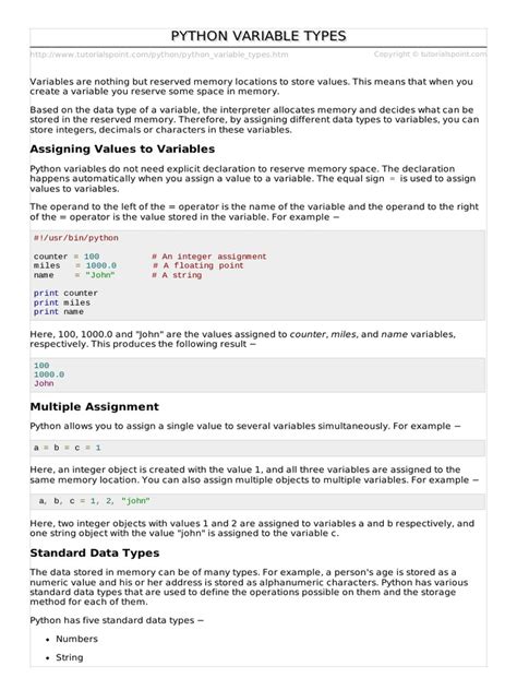 Python Variable Types Pdf Pdf Variable Computer Science Data Type