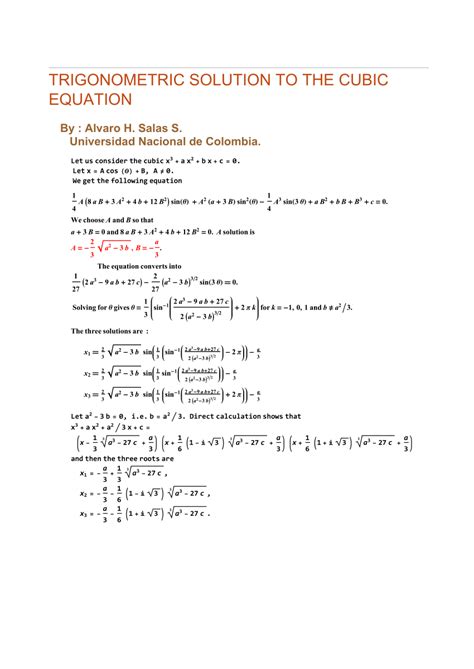 Pdf Trigonometric Solution To The Cubic Equation