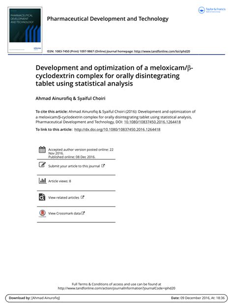 Pdf Development And Optimization Of A Meloxicam β Cyclodextrin Complex For Orally
