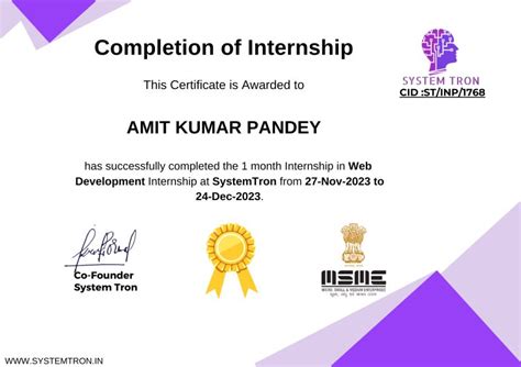 Amit Kumar Pandey On Linkedin Java Webdevelopment Internship Systemtron