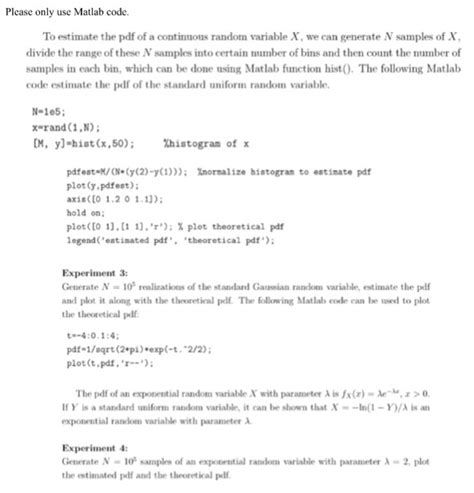 Solved Please Only Use Matlab Code To Estimate The Pdf Of A