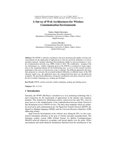 Pdf A Survey Of Web Architectures For Wireless Communication Environments
