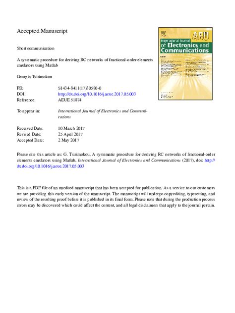 Pdf A Systematic Procedure For Deriving Rc Networks Of Fractional