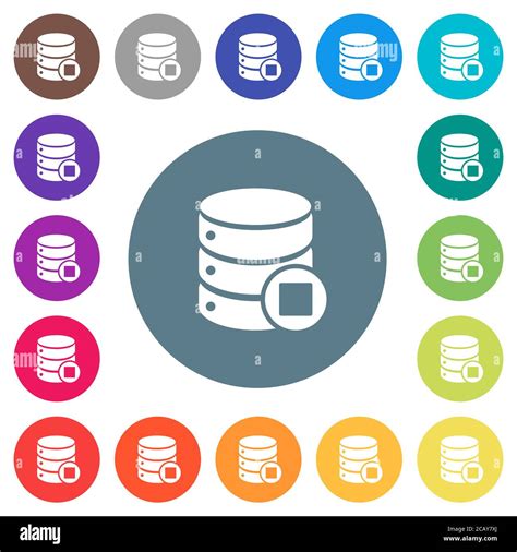 Database Macro Stop Flat White Icons On Round Color Backgrounds 17