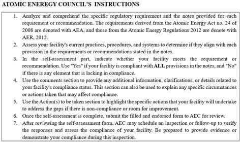 Regulatory Compliance Self Assessment Tool Atomic Energy Council